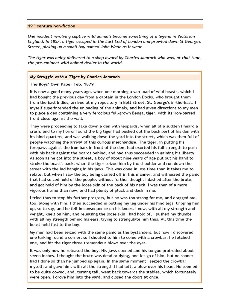 Comparing Texts About Tigers: 19 Century Non-Fiction | PDF | Tiger