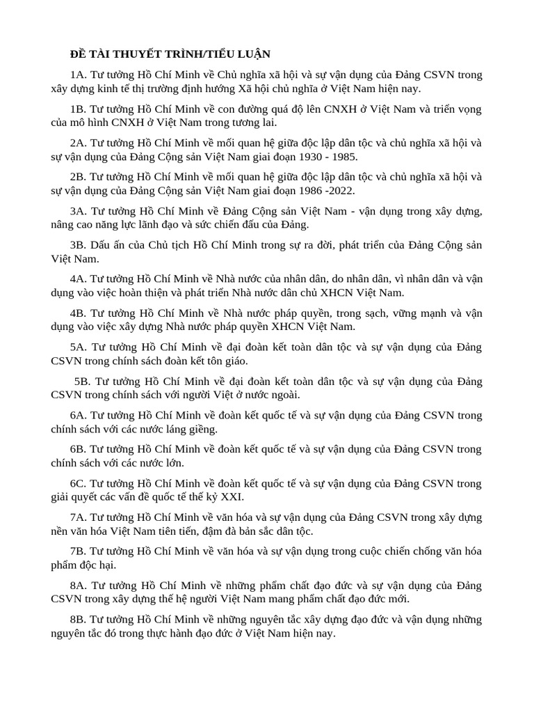 Đề tài thuyết trình và tiểu luận TTHCM HK 2 NH 2022-2023 | PDF