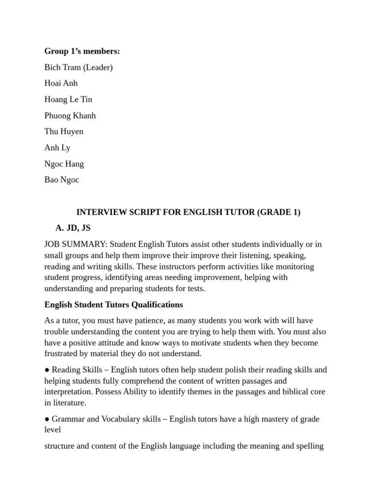 Group 1 - Interview Script | PDF | English Language | Educational Technology