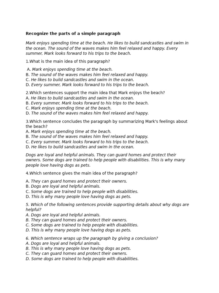 Recognize The Parts of A Simple Paragraph | PDF | Plants | Photosynthesis