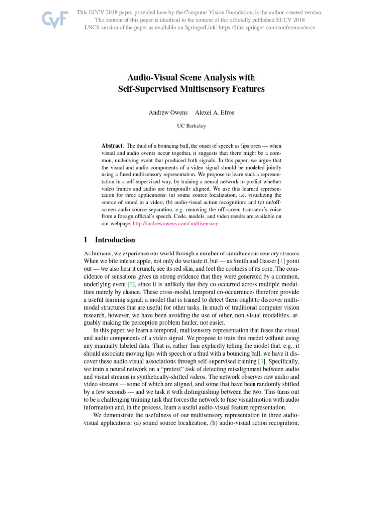 Self-Supervised Audio-Visual Analysis | PDF | Perception | Sampling ...