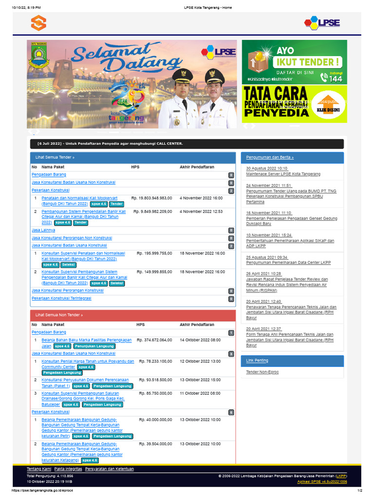 LPSE Kota Tangerang - Home 10 Okto 2022 | PDF