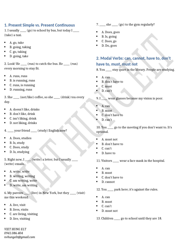 Present Simple vs. Continuous Quiz | PDF | Grammar | Linguistics