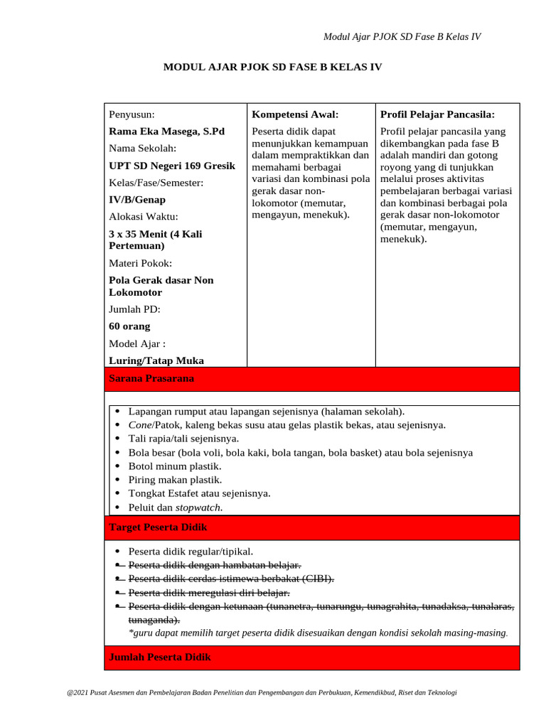 Modul Ajar PJOK Kelas IV: Pola Gerak Non-Lokomotor | PDF | Karier ...