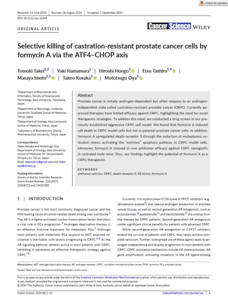 Cancer Science - 2024 - Takei - Selective killing of castration‐resistant prostate cancer cells ...