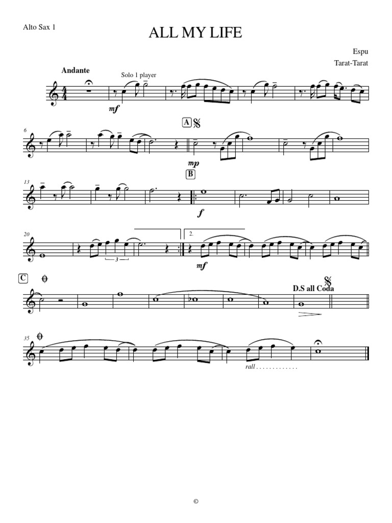 All My Life - Alto Sax 1 | PDF | Saxophone