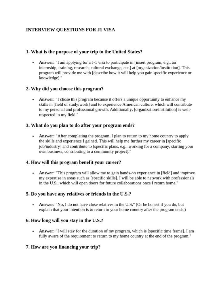 Interview Questions For J1 Visa | PDF | Cognition