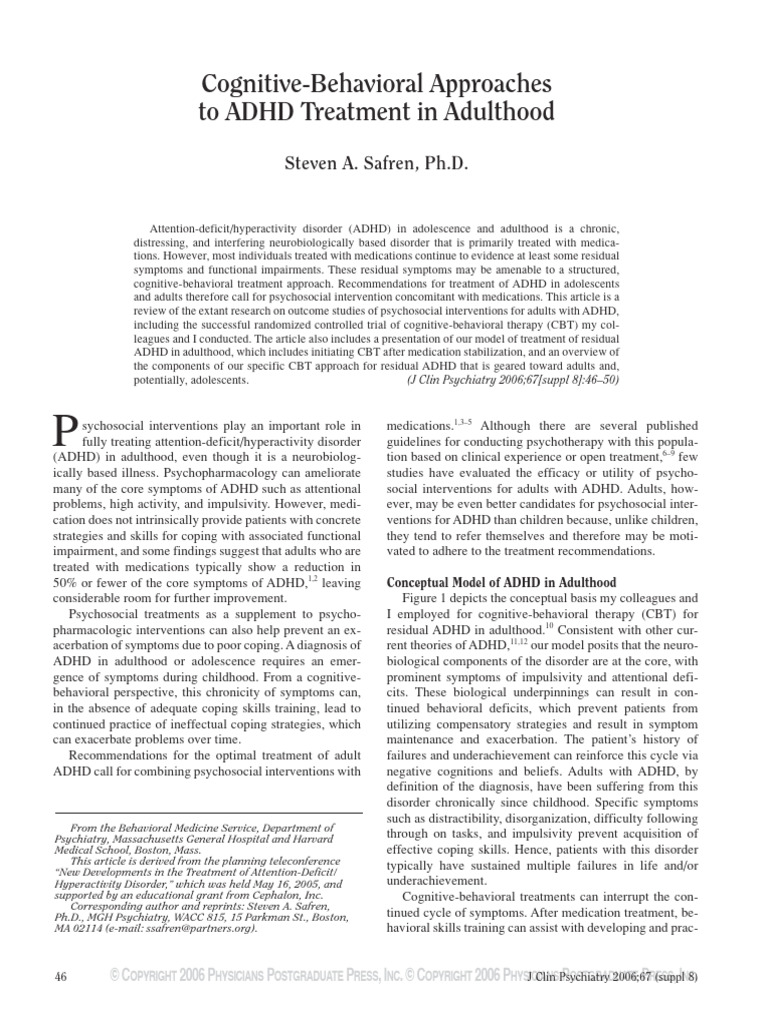 Safren (2006) - Cognitive-Behavioral Approaches To ADHD Treatment in ...