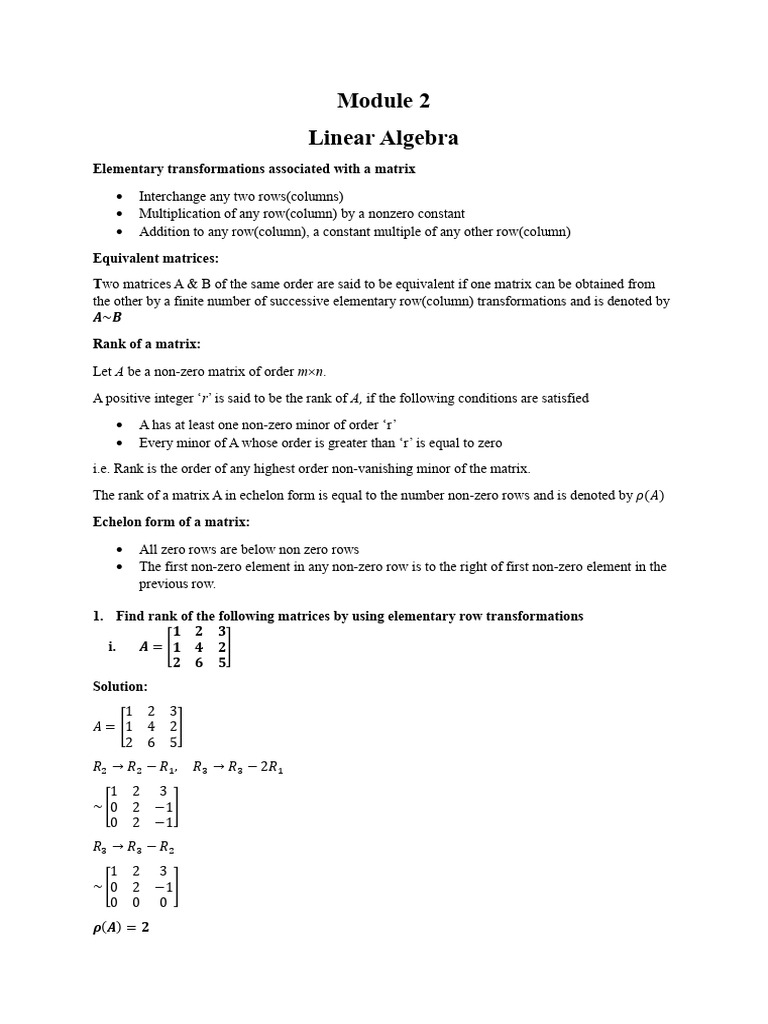 Module 2 Linear Algebra | PDF | Matrix (Mathematics) | System Of Linear ... Module 2 Linear Algebra | PDF | Matrix (Mathematics) | System Of Linear ...