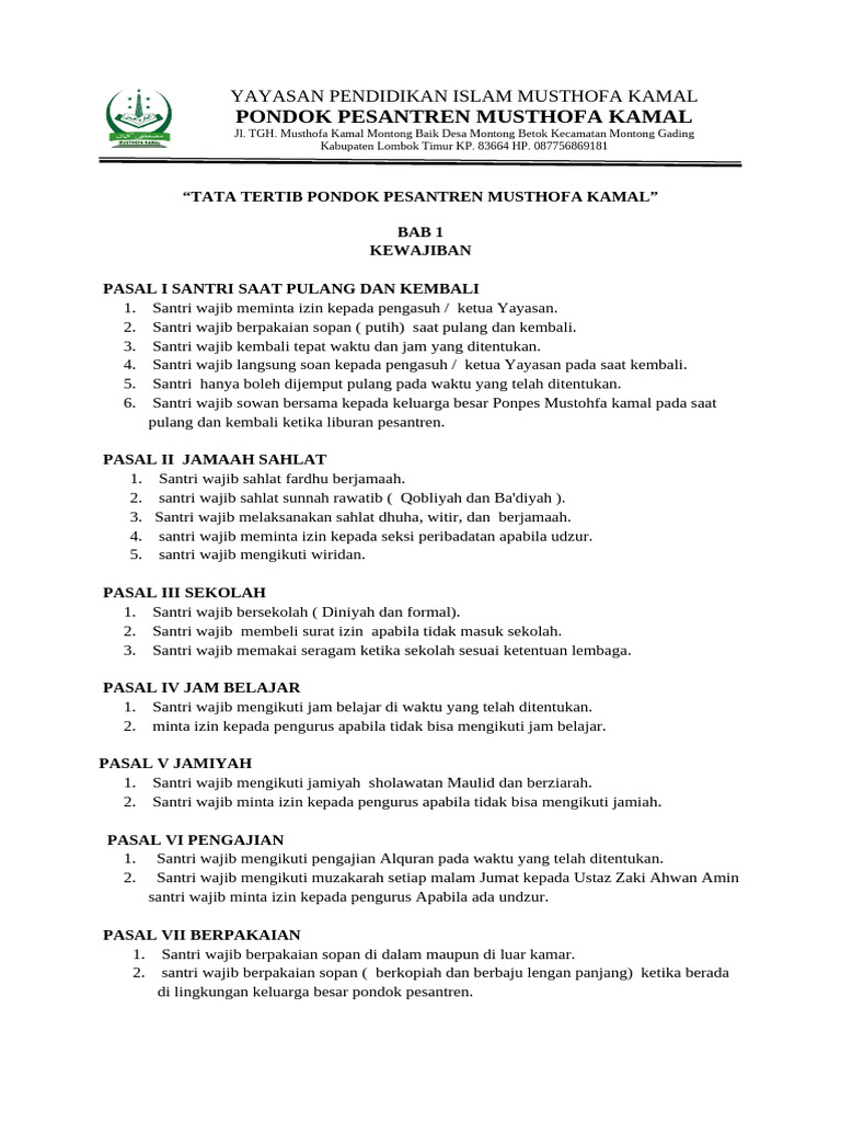 Tata Tertib Pondok | PDF