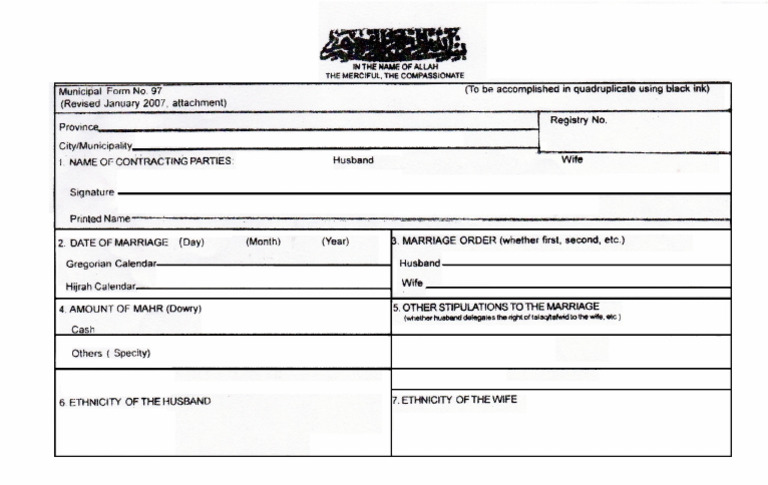 Municipal Form No.97 - Attachment For Muslim | PDF