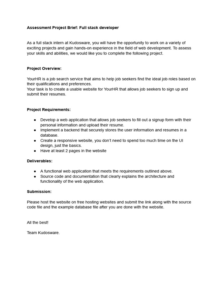 Full Stack Dev Internship Assesment | PDF | Business