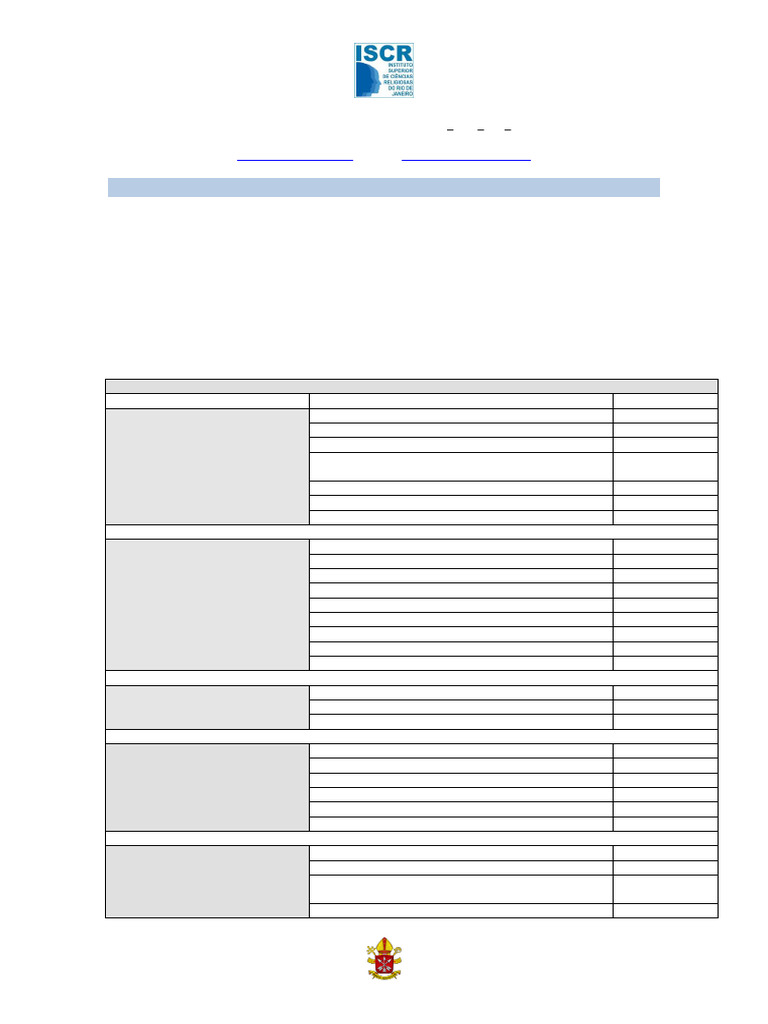 Plano Do Curso - ISCR - 2023 | PDF | Igreja católica | Teologia