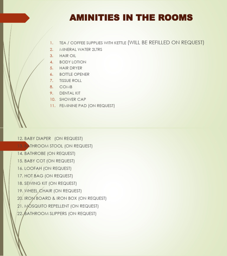 Aminities in The Rooms | PDF