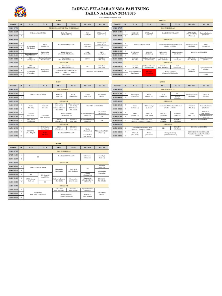 Jadwal SMA 2024 Rev 4 | PDF