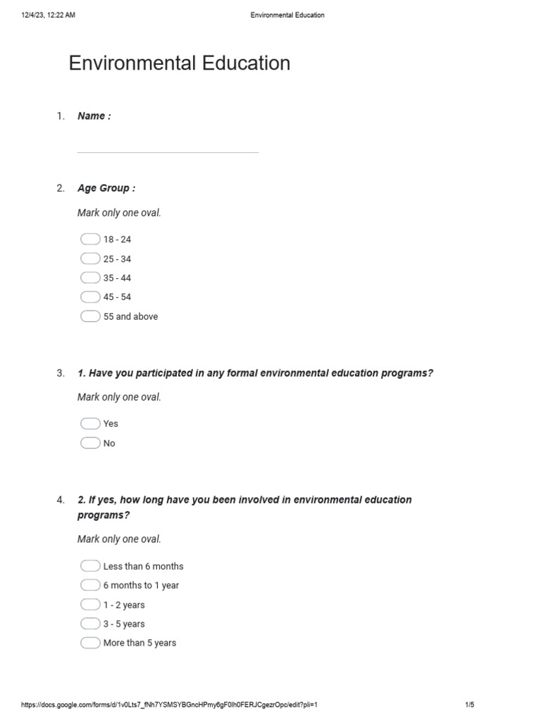 Environmental Education - Google Forms | PDF | Sustainable Development ...