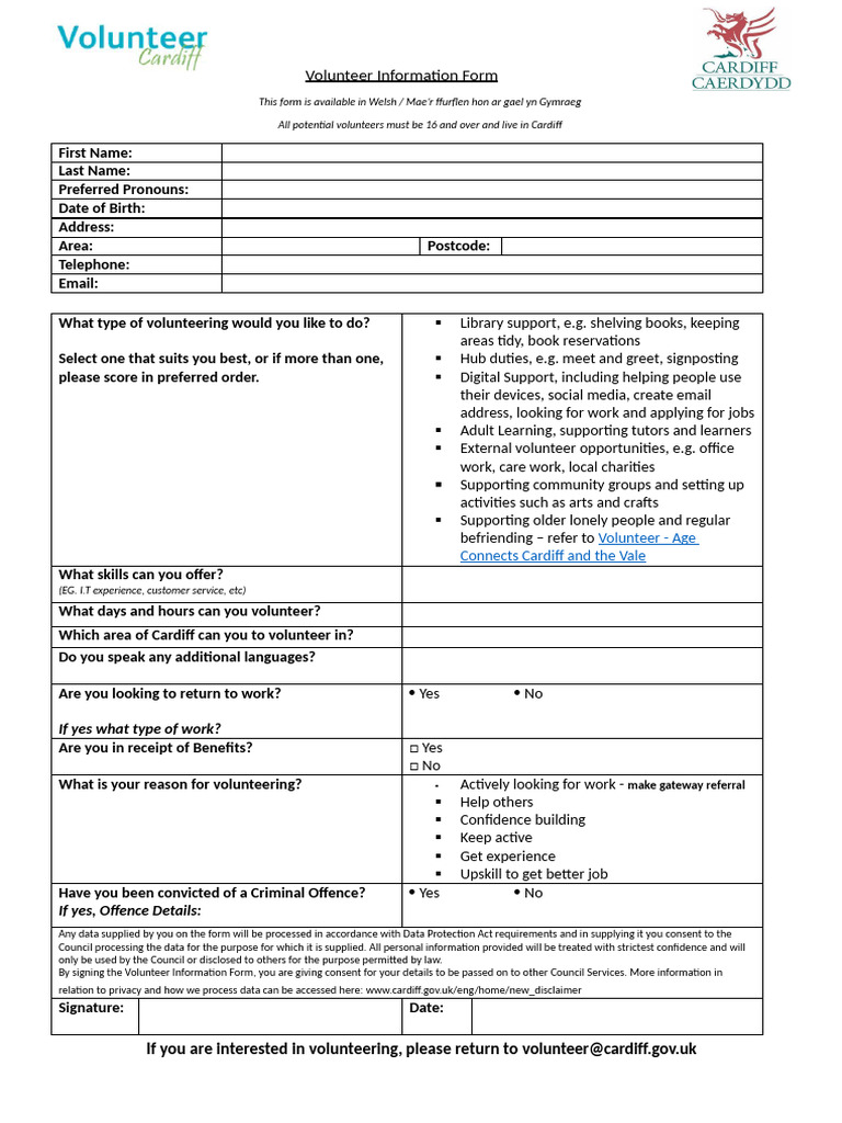 Volunteer Information Form Aug 23 ENG 1 | PDF