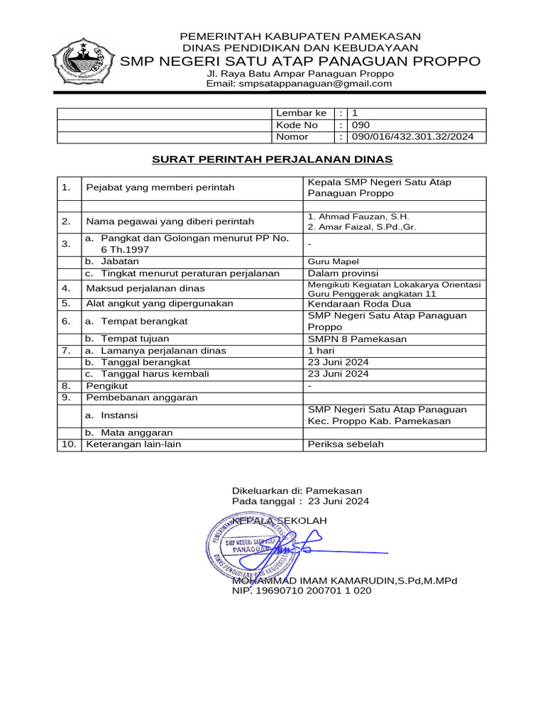 SPPD Lokakarya Orientasi Guru Penggerak Angkatan 11 23 Juni 2024 | PDF