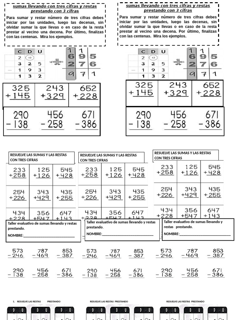 Sumas y Restas de 3 Cifras | PDF