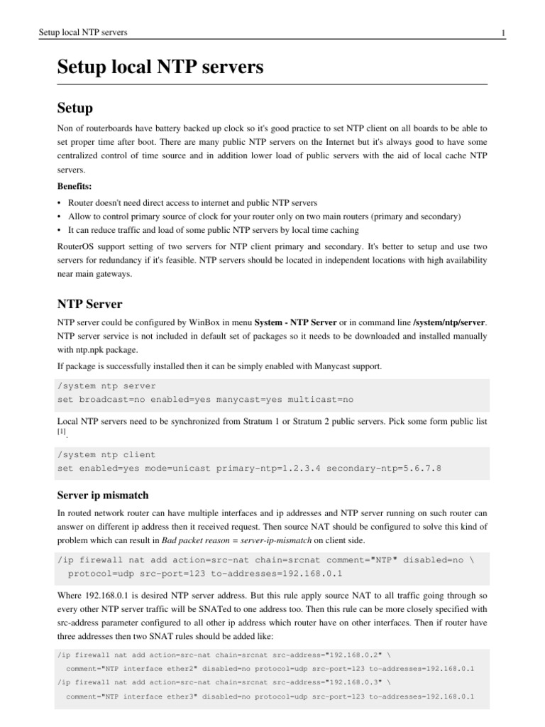 NTP Server Local Mikrotik | PDF | Router (Computing) | Ip Address