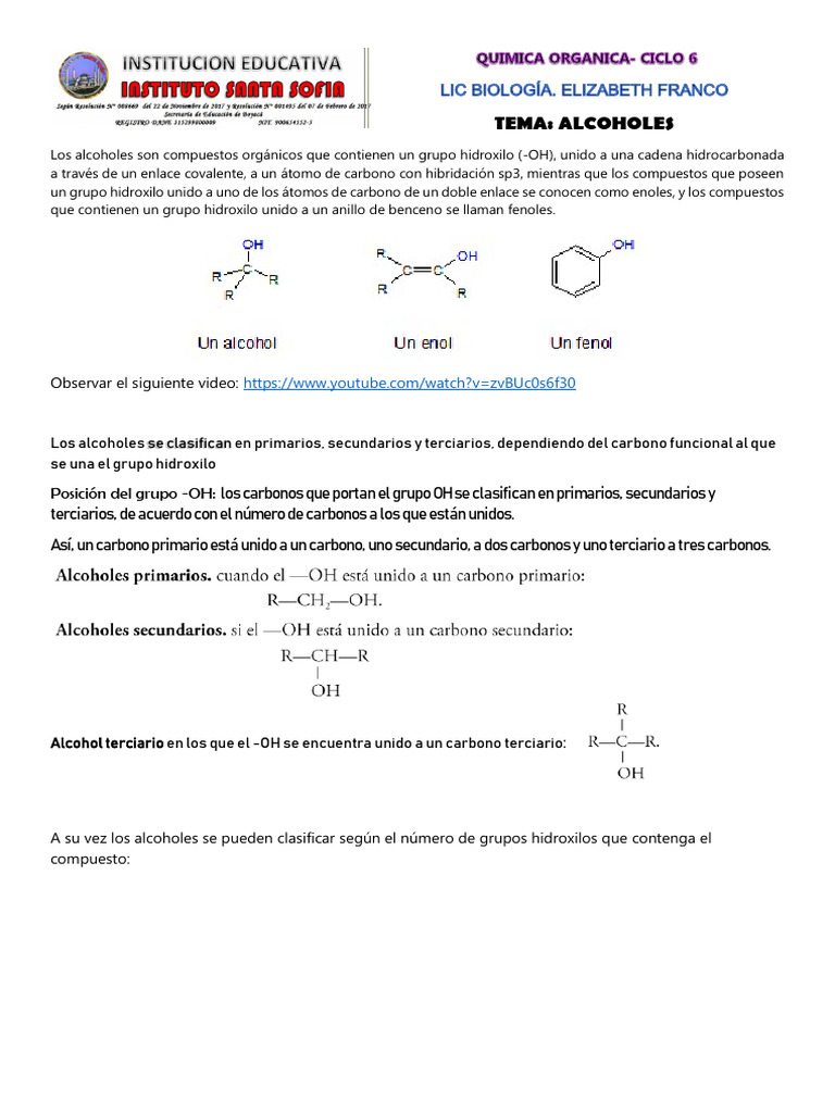 Taller Nomenclatura Organica ALCOHOLES | PDF | Enlace químico | Sustancias químicas