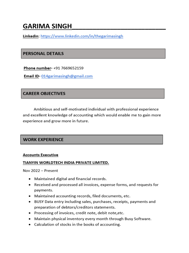 Garima Singh CV | PDF | Career & Growth