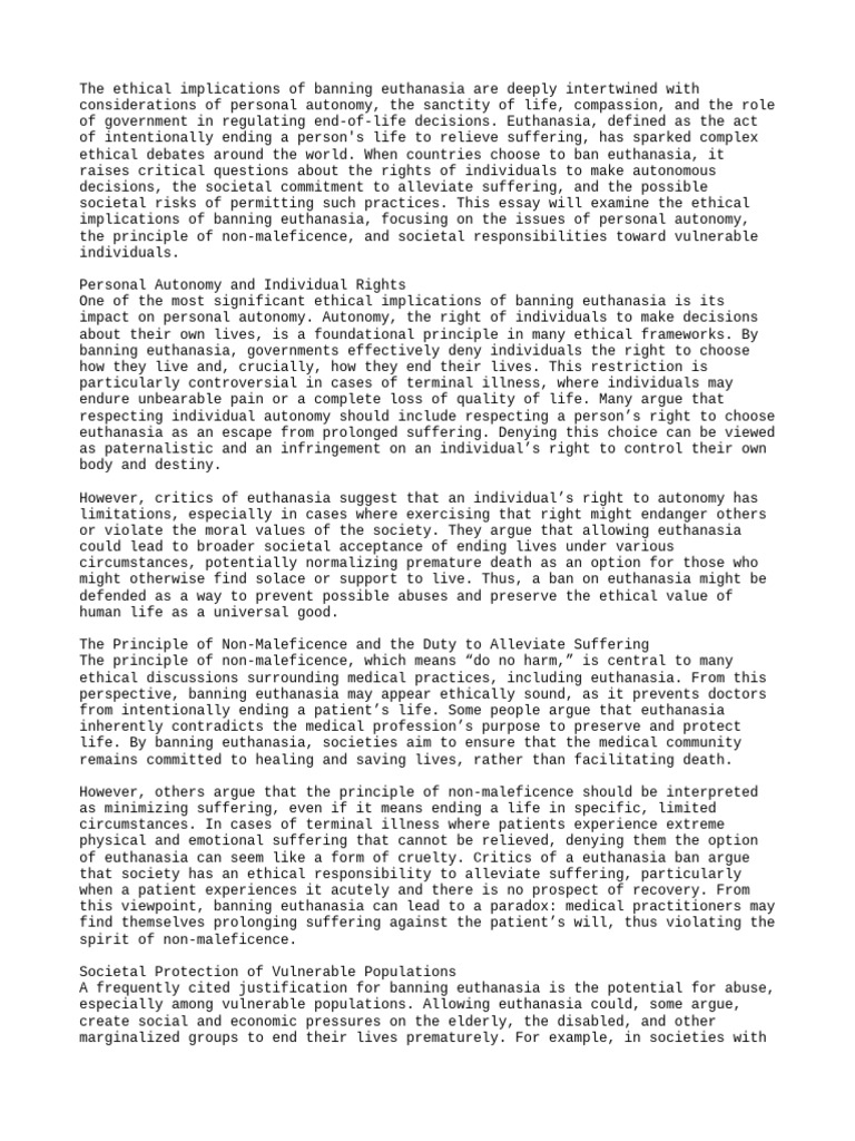 Euthanasia Ban - Ethical Impications | PDF | Medical Ethics | Autonomy