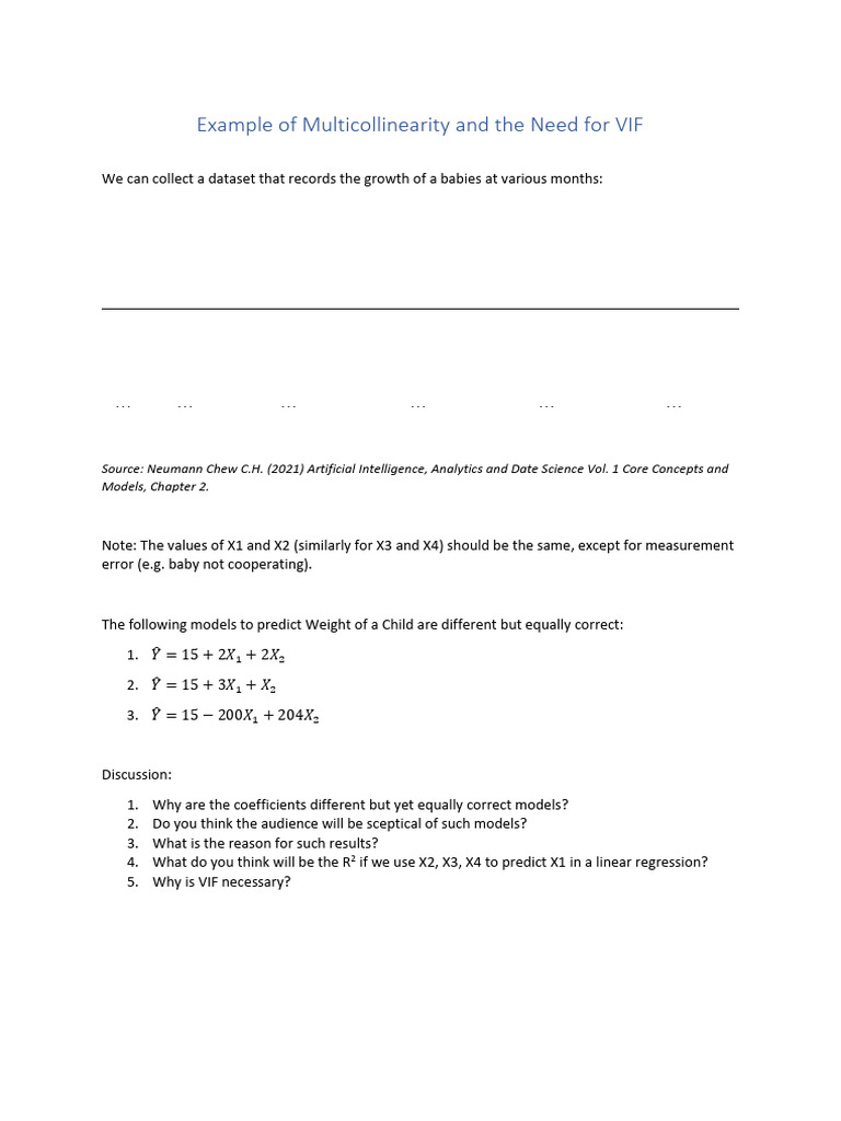Example of Multicollinearity and The Need For VIF | PDF | Teaching ...