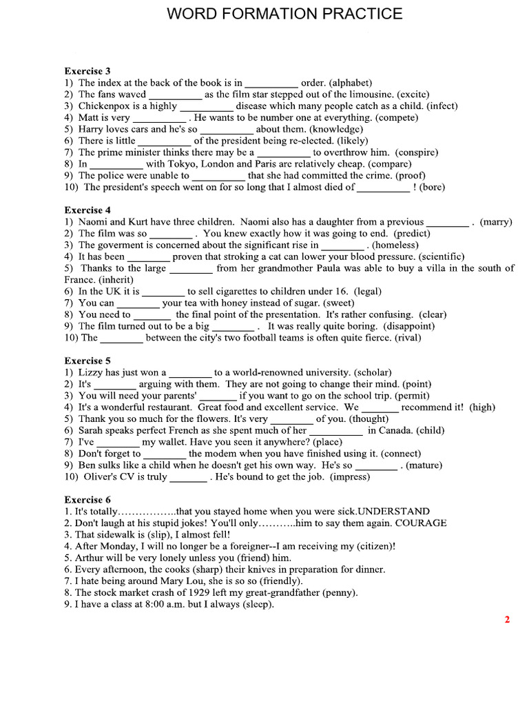 Word Formation Practice | PDF
