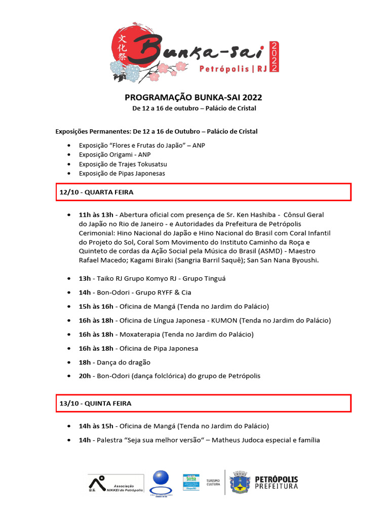 Programacao Bunka Sai 2022 | PDF | Entretenimento