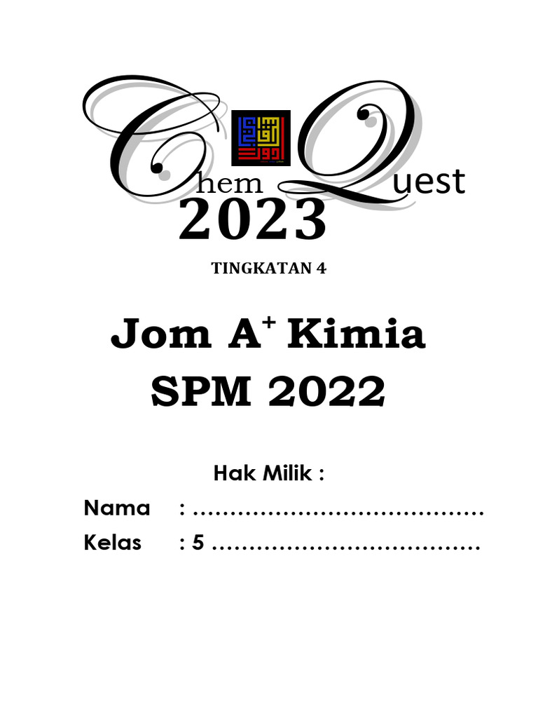 Chemquest2023 Tingkatan 4 | PDF