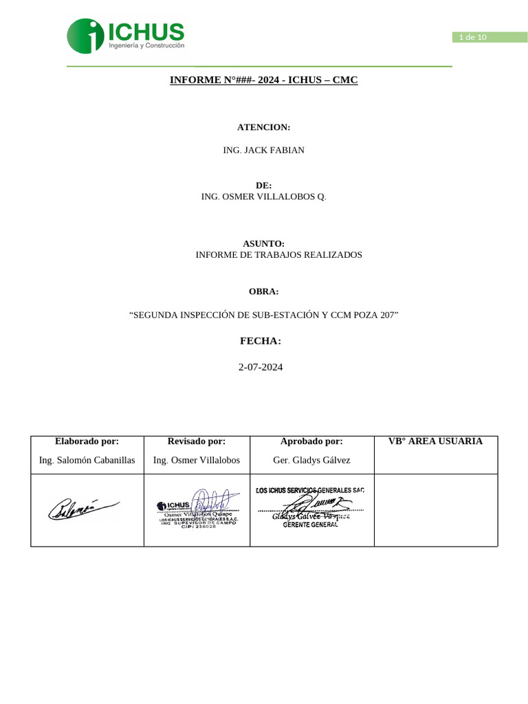 Ichus-If-046-Inspeccion de CCM y Sub Estación - Poza 207, 2da ...