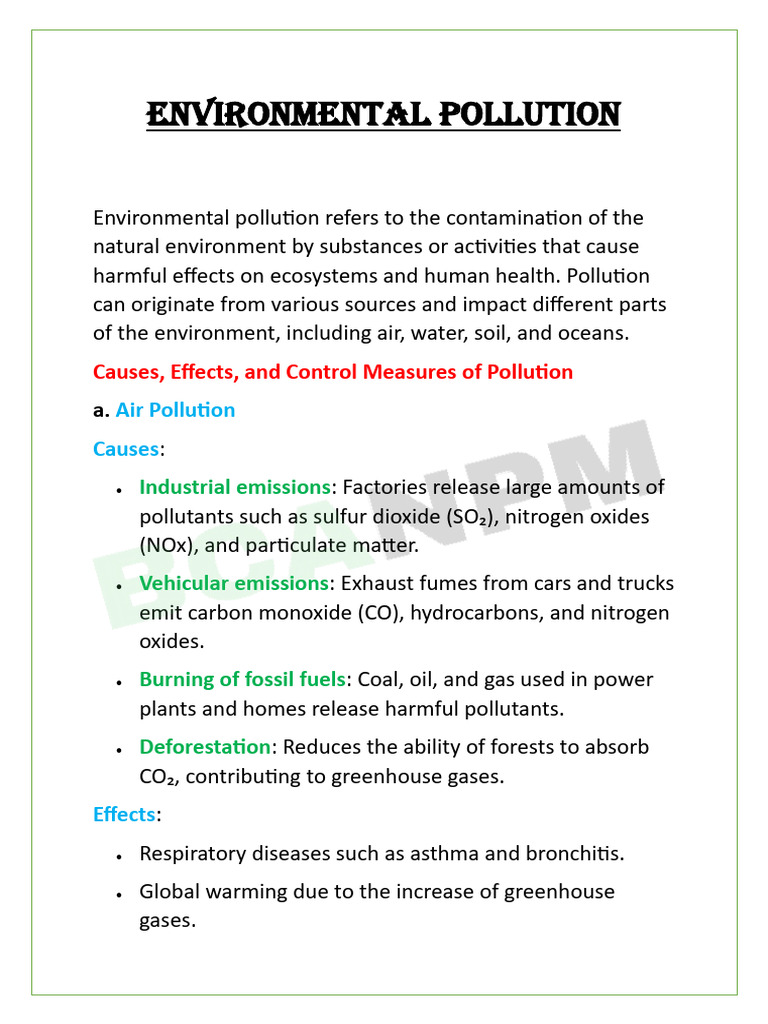 Causes and Effects of Environmental Pollution | PDF | Water Pollution ...