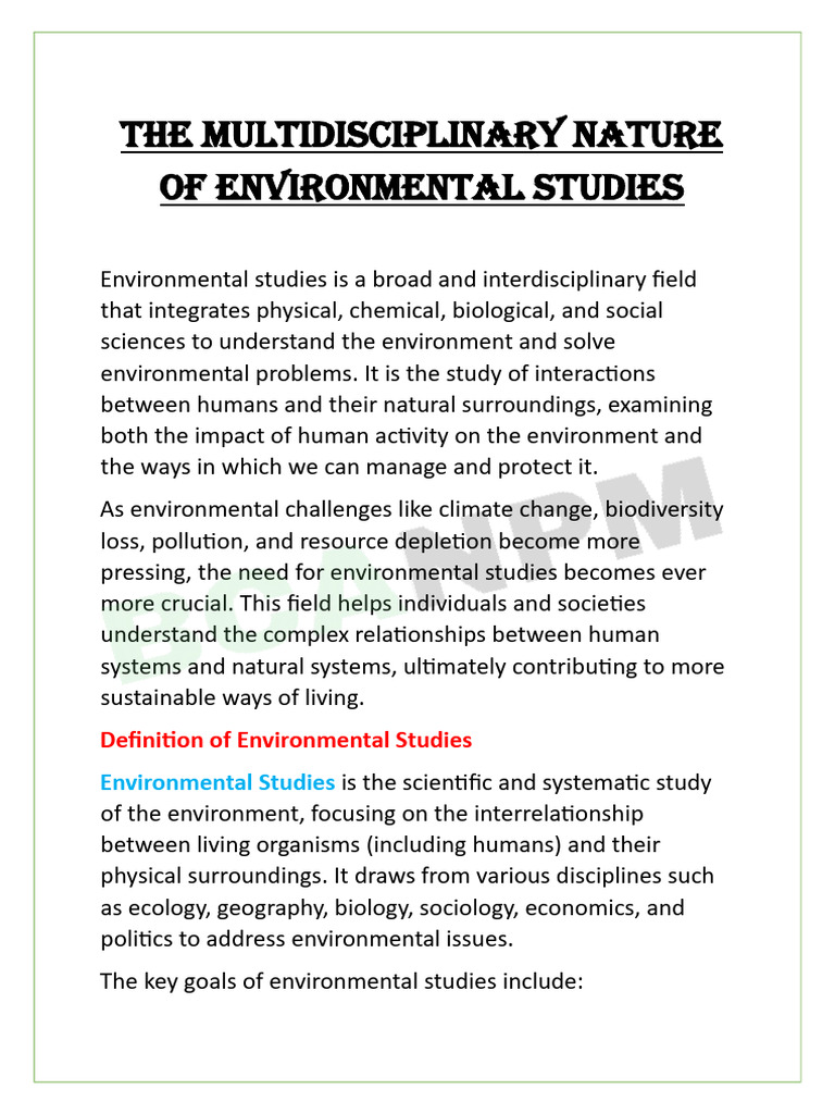 1 - The Multidisciplinary Nature of Environmental Studies | PDF ...