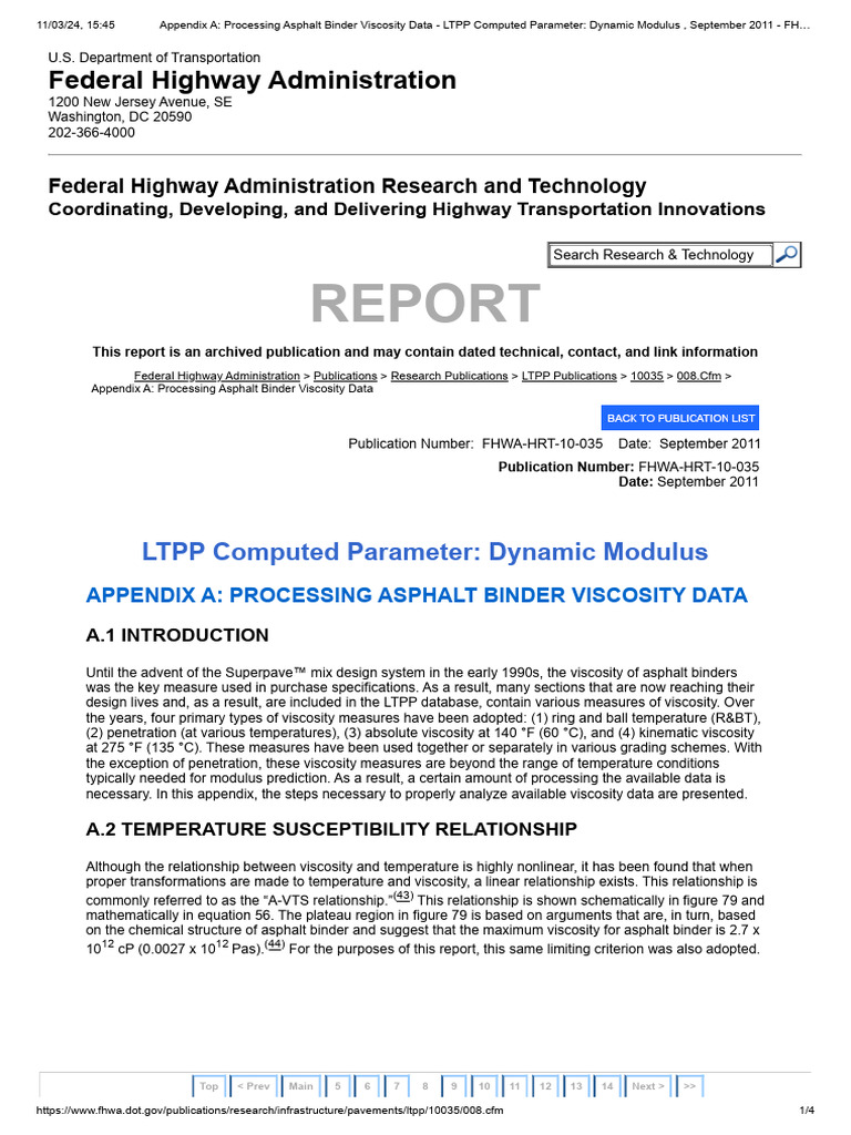Appendix A - Processing Asphalt Binder Viscosity Data | PDF | Viscosity