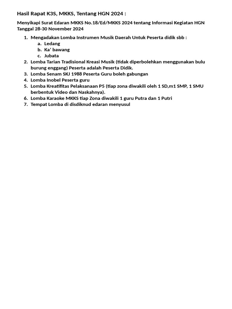 Hasil Rapat k3s, Mkks HGN 2024 | PDF