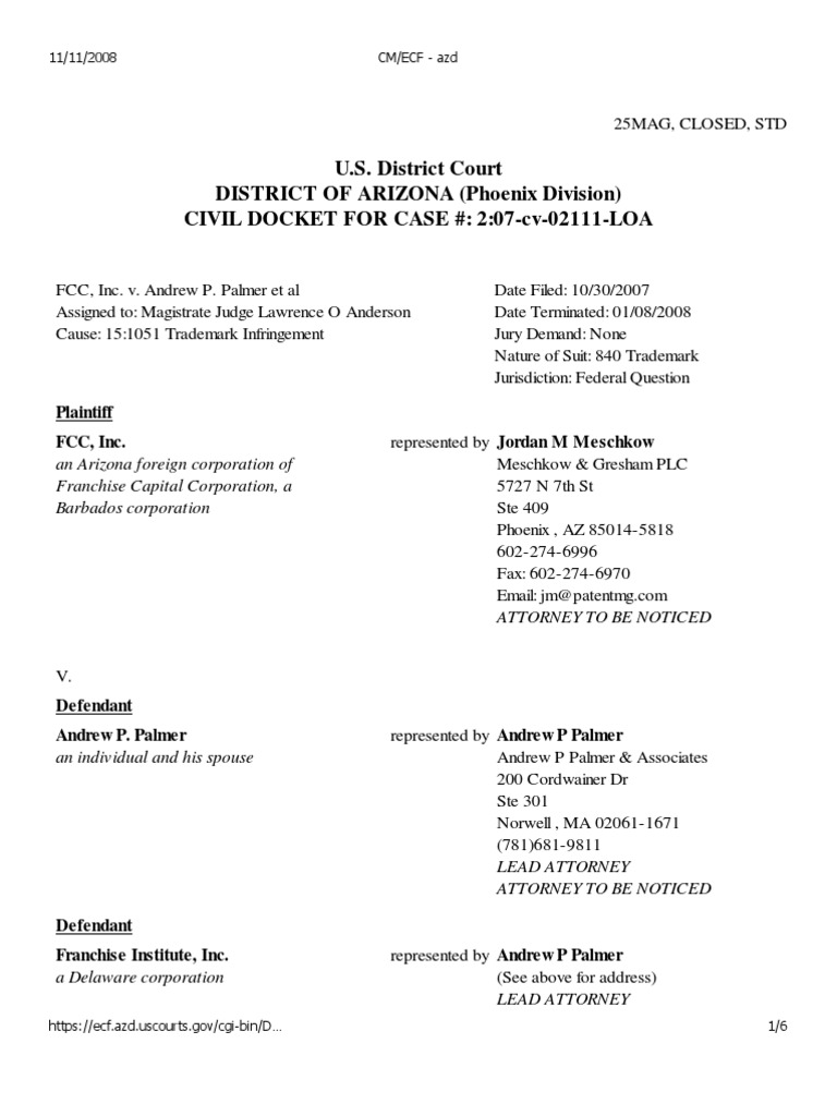 U.S. District Court DISTRICT OF ARIZONA (Phoenix Division) CIVIL DOCKET ...