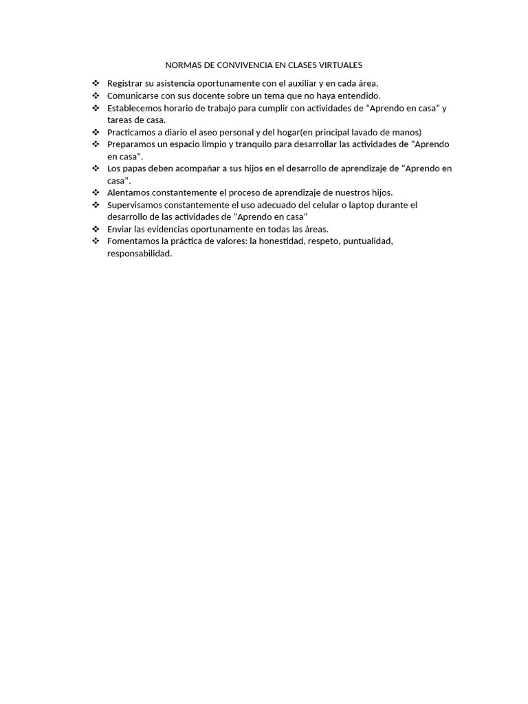 Normas de Convivencia en Clases Virtuales | PDF | Salud y bienestar