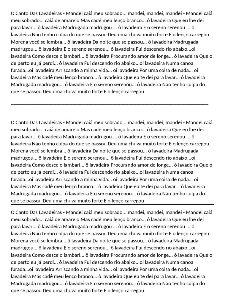 O Canto Das Lavadeiras KARLA | PDF