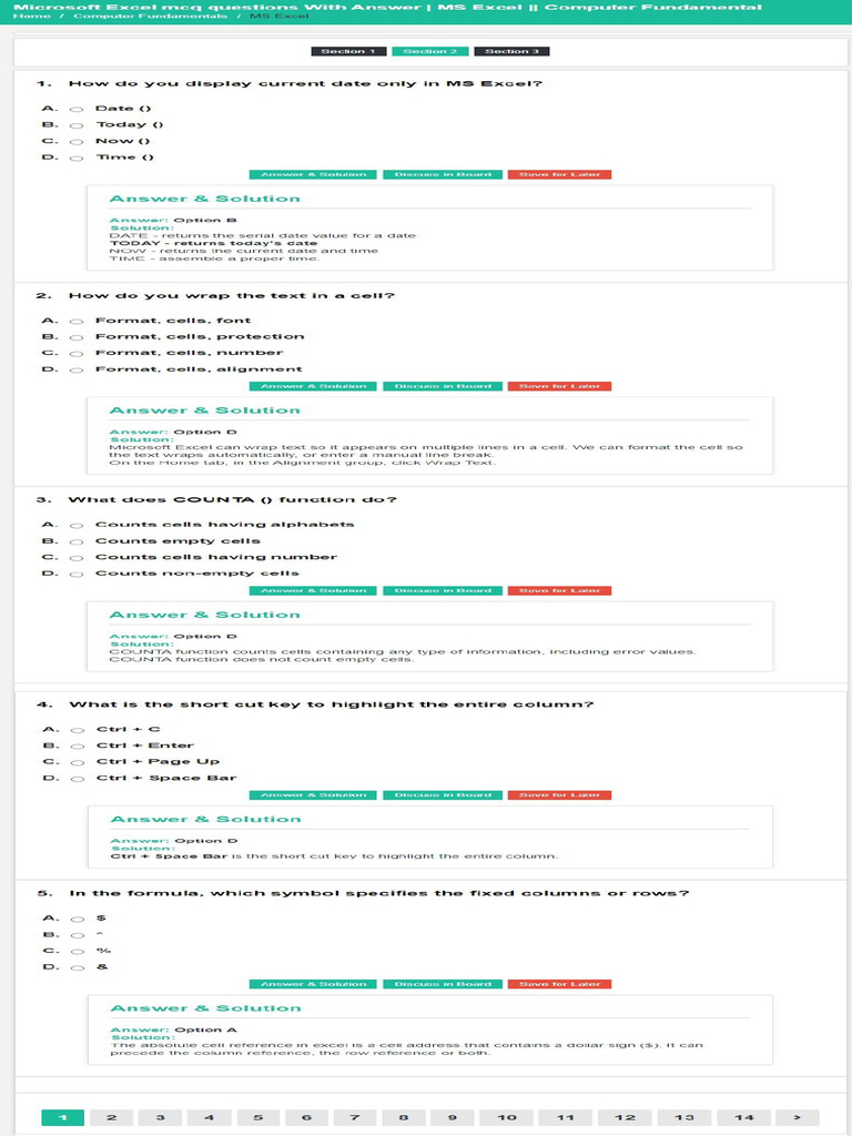 Microsoft Excel MCQ Questions With Answer Sec 2 | PDF