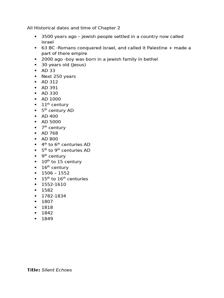 All Historical Dates and Time of Chapter 2 | PDF