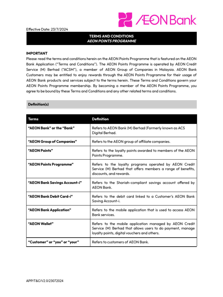 Aeon Points Programme Terms Conditions Eg Ab37fd9b70 | PDF | Legal ...