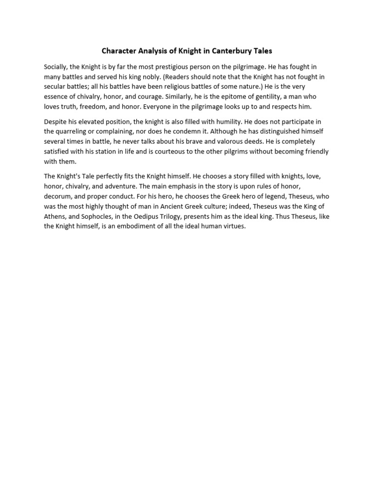 Character Analysis of Knight in Canterbury Tales PDF | PDF