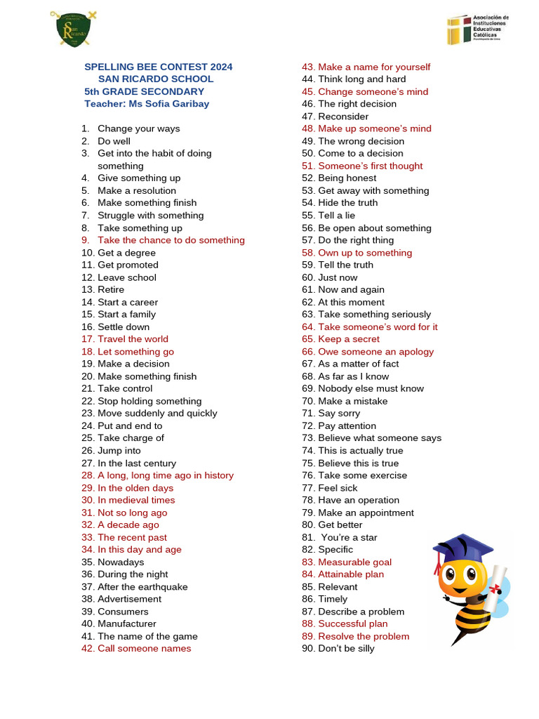 5th Grade List - Spelling Bee Contest 2023 | PDF | Art | Lifestyle