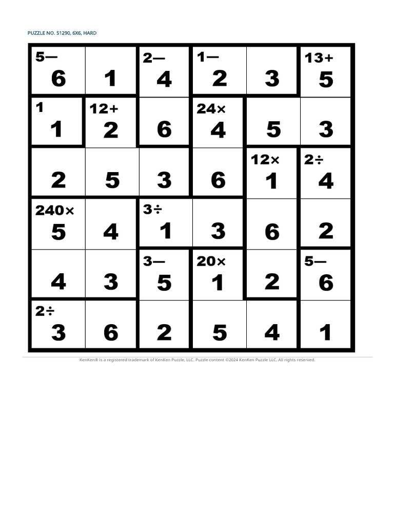Solucion Ken Ken 6x6 N 3 | PDF