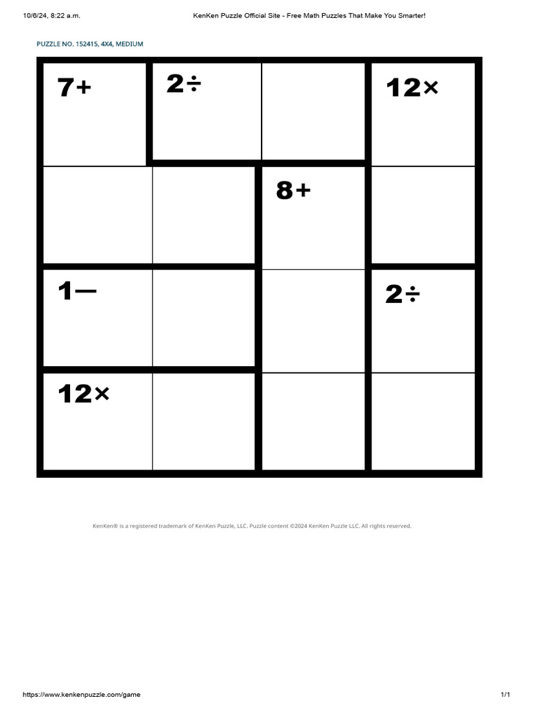 KenKen 4x4 Termino Medio Todas Las Operaciones | PDF