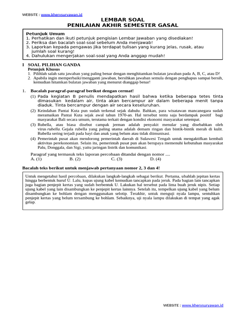Soal PAS B.indo Kelas 9 K13 - WEBSITE WWW - Kherysuryawan.id | PDF