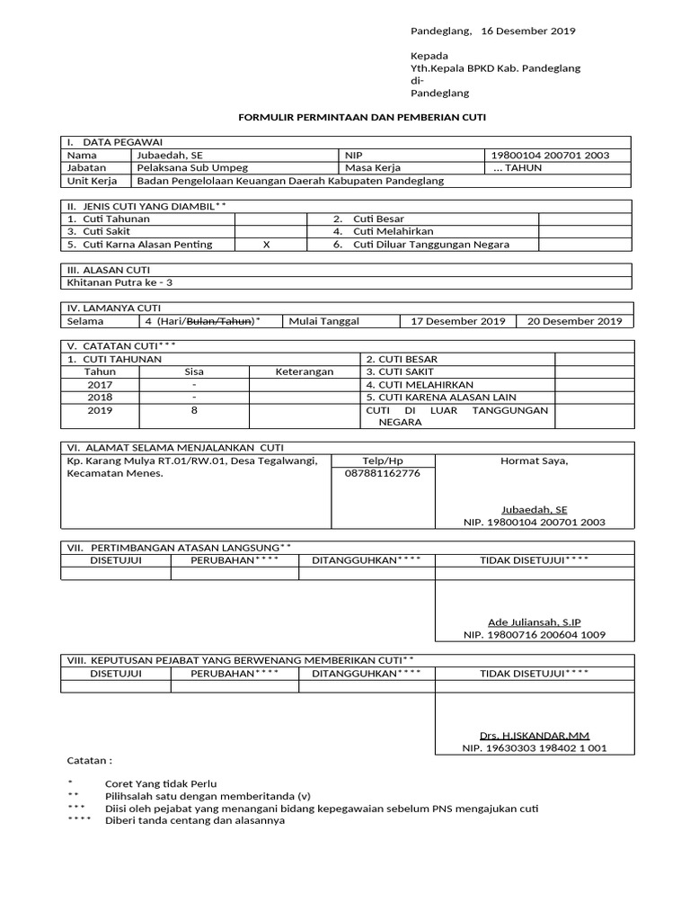 Form Cuti PP 11 Tahun 2017 | PDF