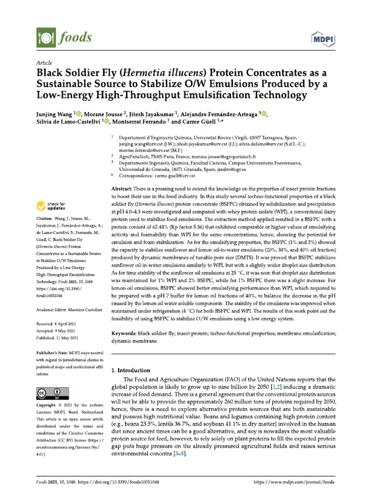 Articulo Black Soldier Fly Protein Concentrates | PDF