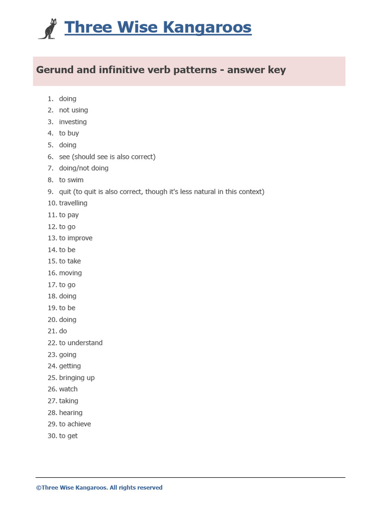 Gerund and Infinitive Verb Conversation Key | PDF | Wellness